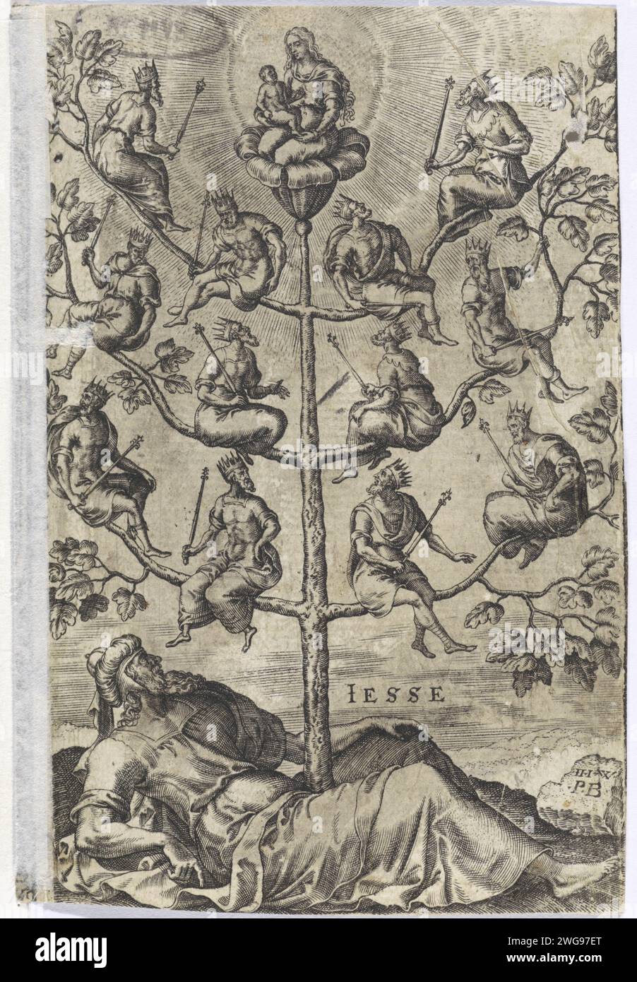 Tree of Jesse, Johannes Wierix, after Pieter van der Borcht (I), 1573 print From the body of the ...