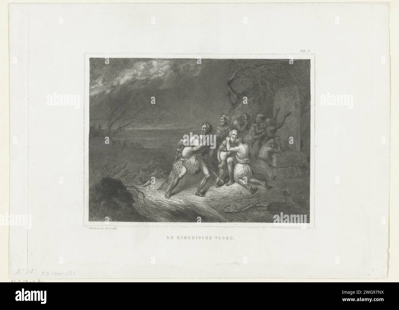 The Cimbrian Vloed, 113 BC, 1840 - 1880 print The people of the Cimbren ...