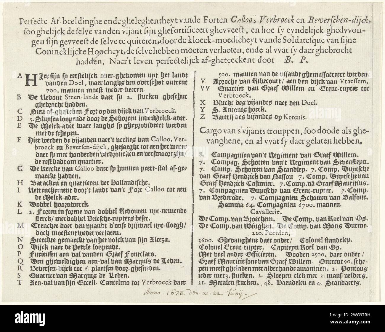 Dutch text sheet at the print of the failed attack on Fort Kallo, 1638 ...