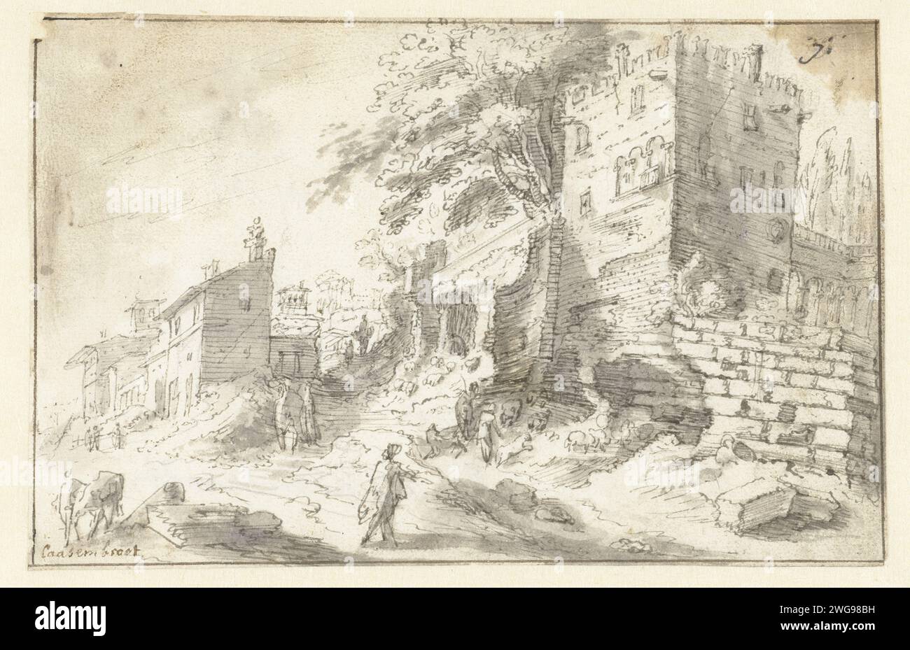 Italian landscape with ruins, Abraham Casembroot, 1650 - 1675 drawing ...
