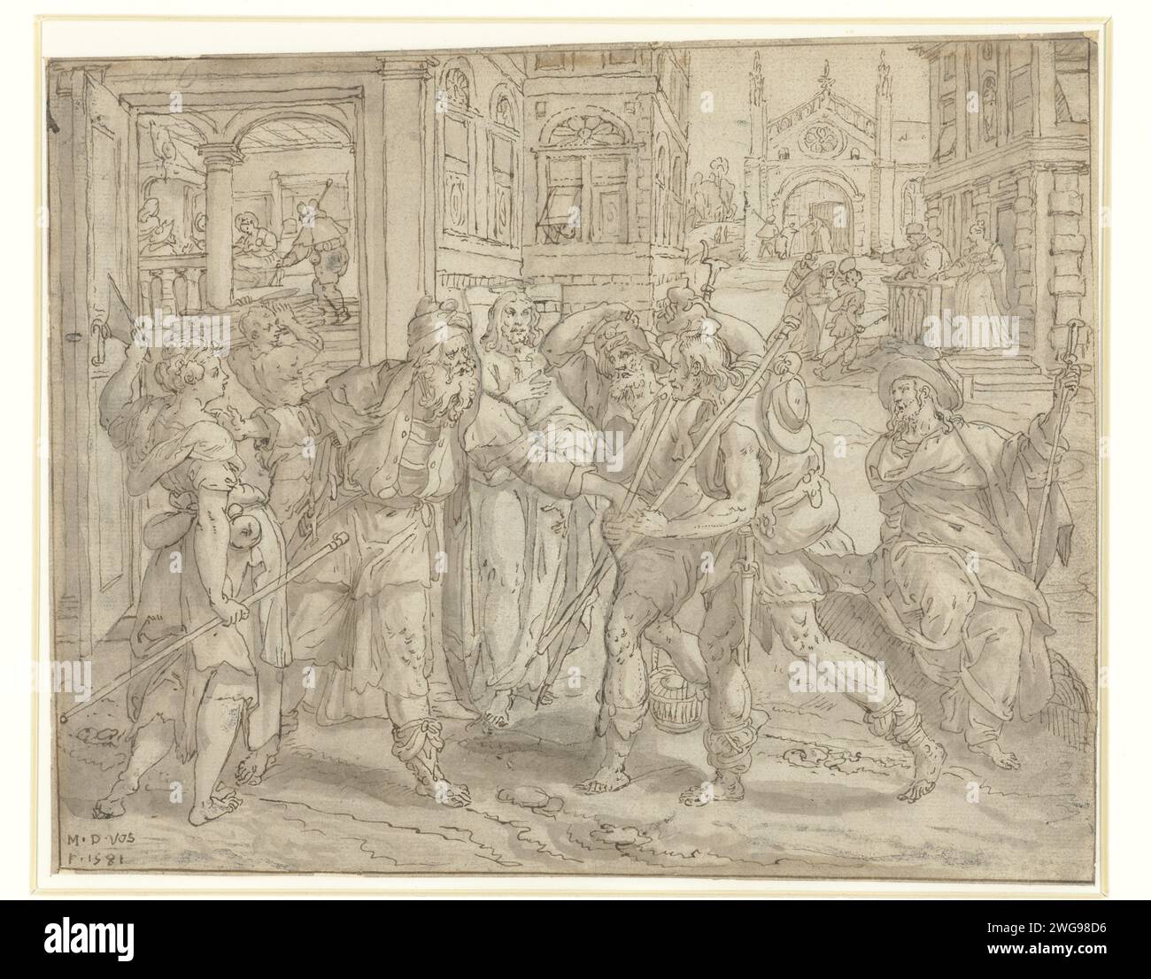 The house of strangers, Maerten de Vos, 1581 drawing Design for a print ...