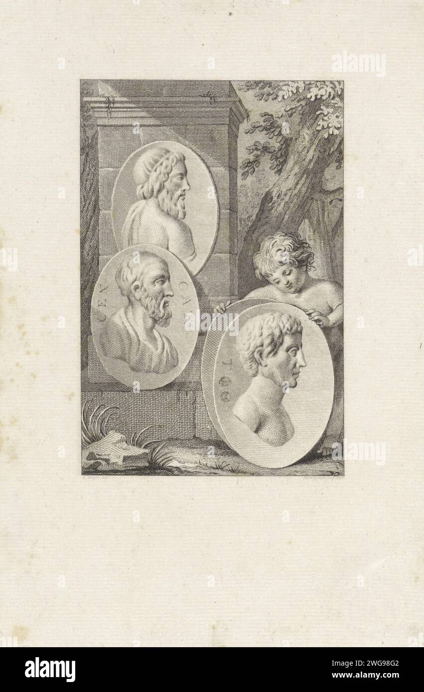 Medallions with portraits of Aristides, Cato de Oude and Flaminius ...