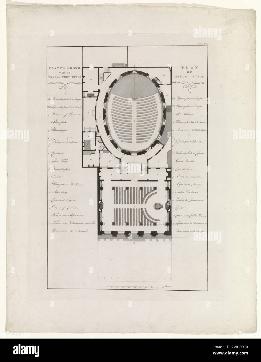 Map of the second floor of Felix Meritis in Amsterdam, Noah van der ...