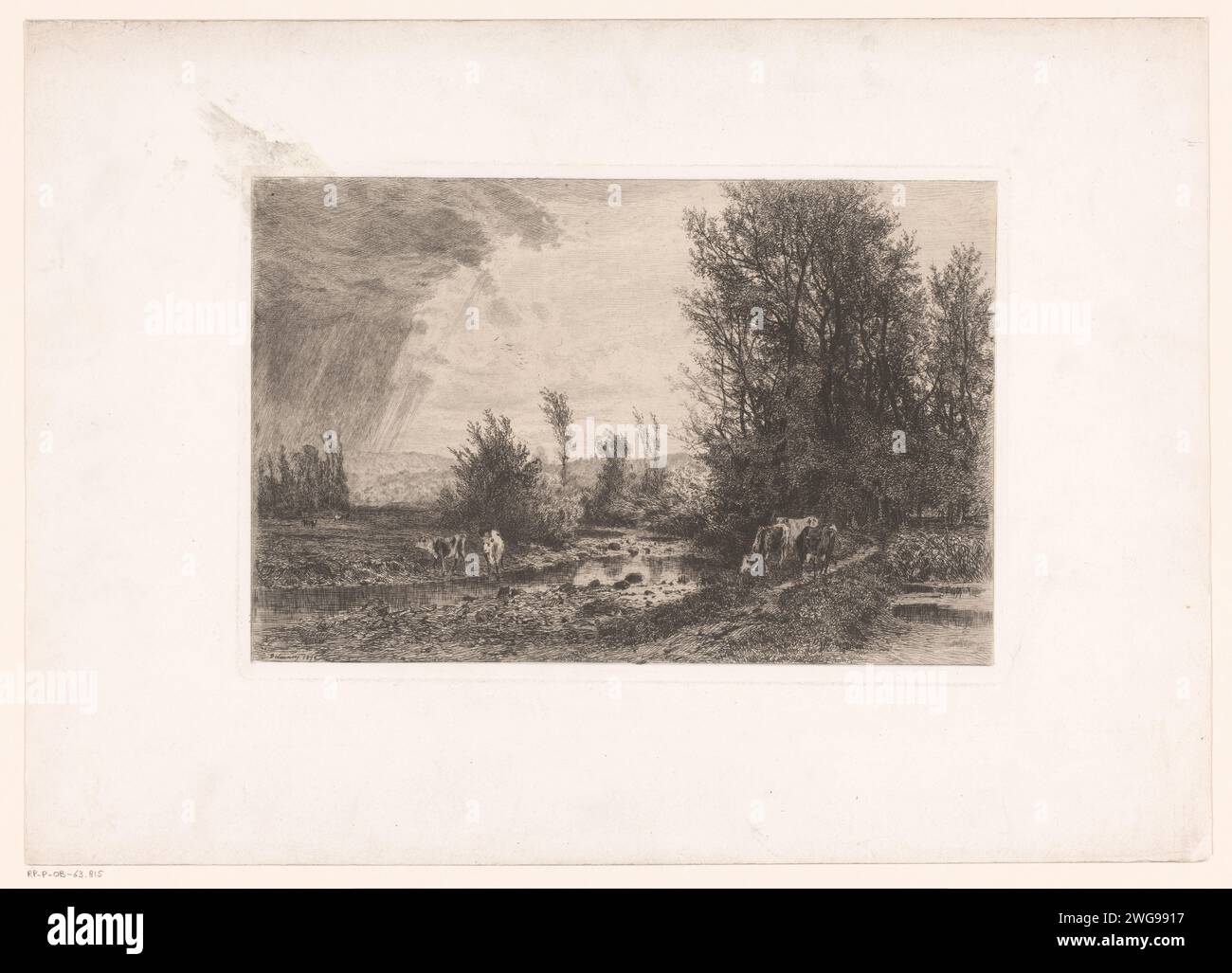 Landscape with cows along Beek, Alfred Alexandre Delauney, 1872 print ...