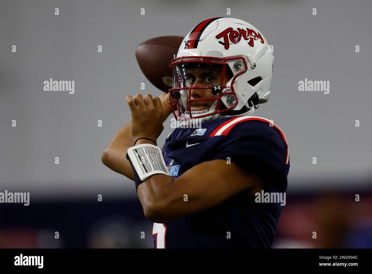 West quarterback Talia Tagovailoa (5) of Maryland throws a pass during ...
