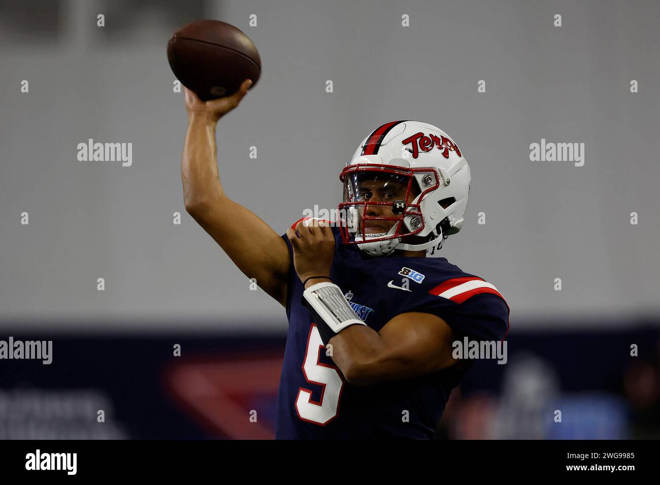 West quarterback Talia Tagovailoa (5) of Maryland throws a pass during ...