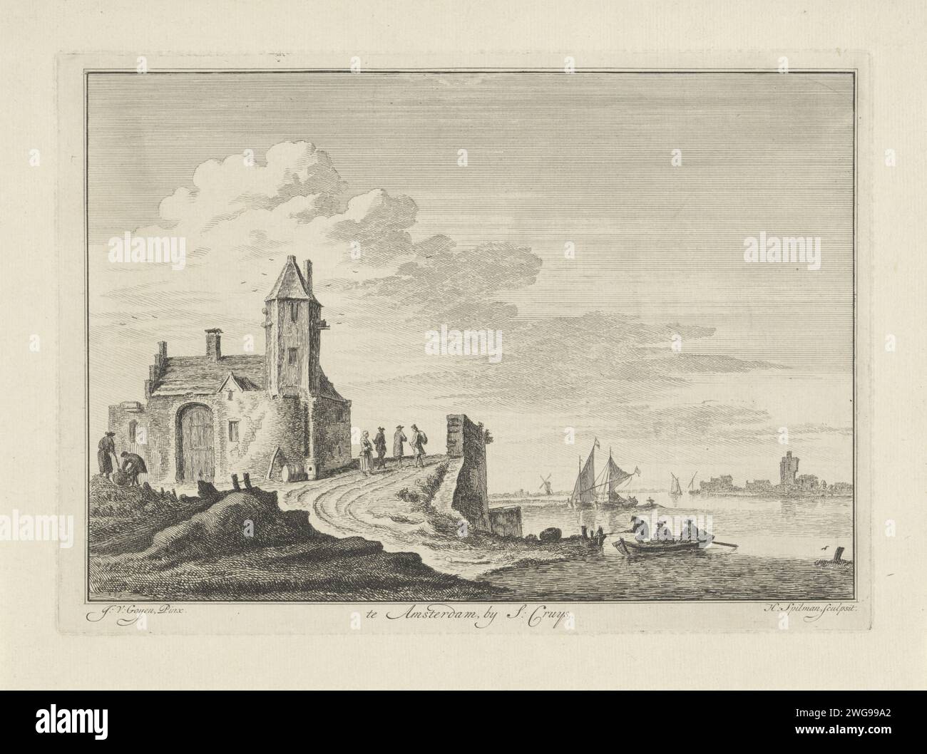 River landscape, with a house with tower, Hendrik Spilman, after Jan ...