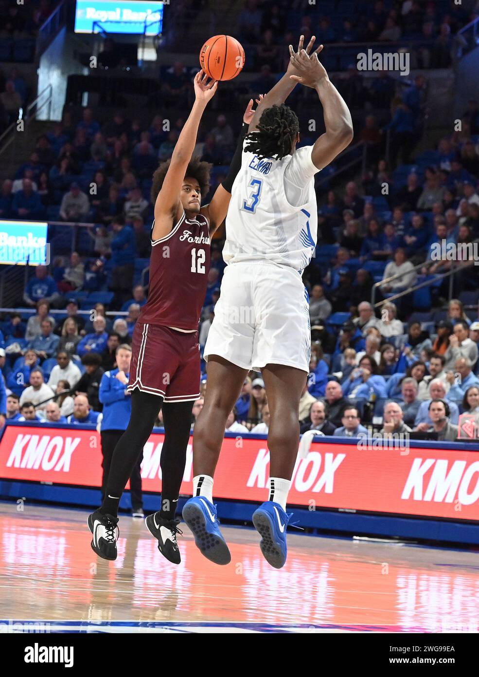 ST. LOUIS, MO - FEBRUARY 03: Fordham center Elijah Gray(12) shoots over ...