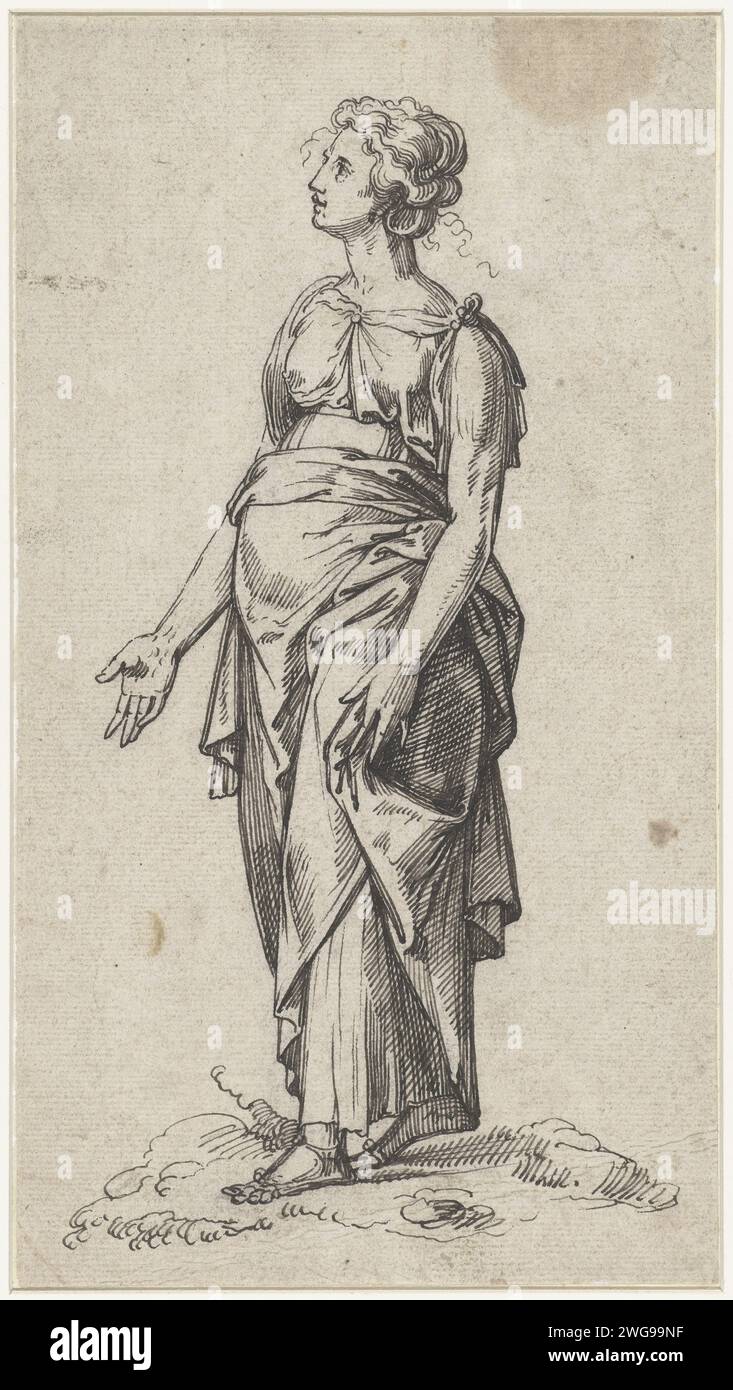 Running woman, to the left, Anonymous, 1500 - 1600 drawing paper. ink ...