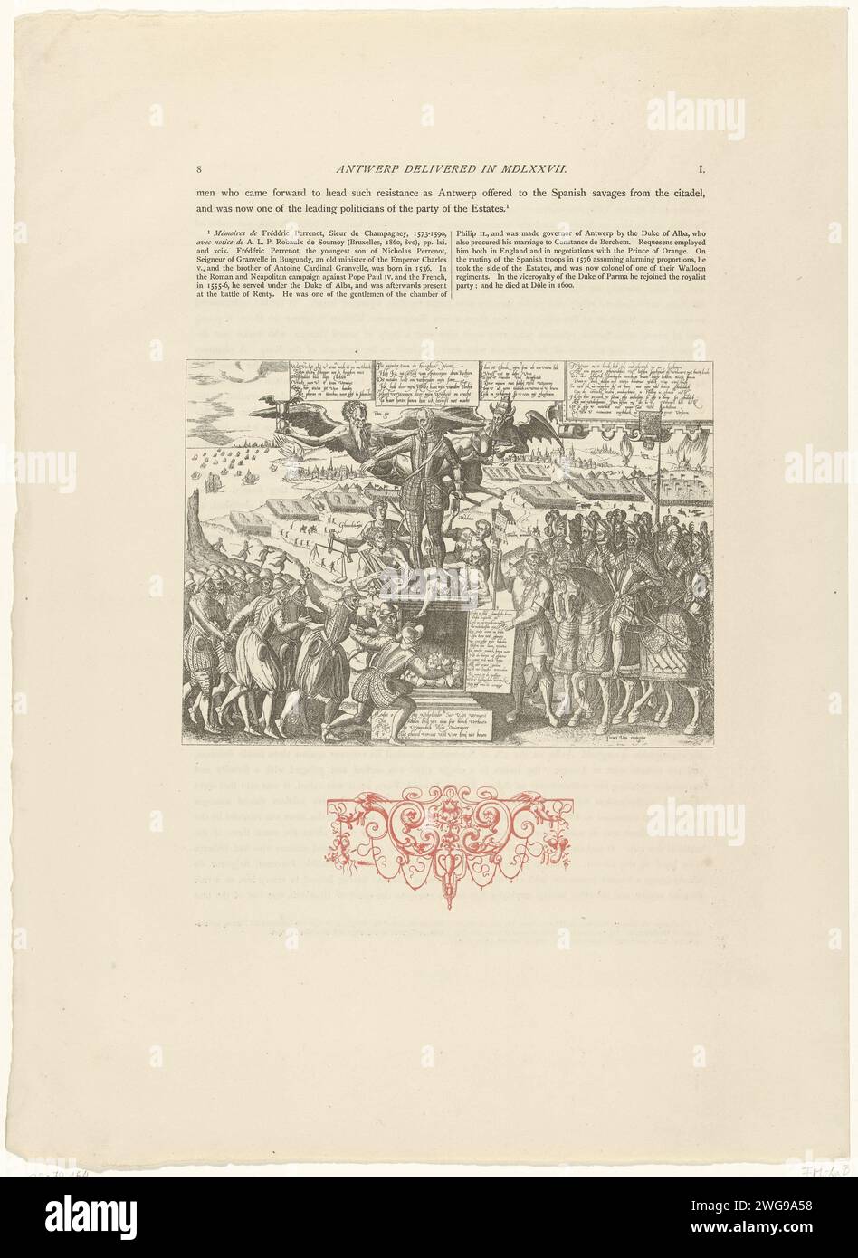 Reproduction of the cartoon on the statue of Alva, 1571, 1878 print ...