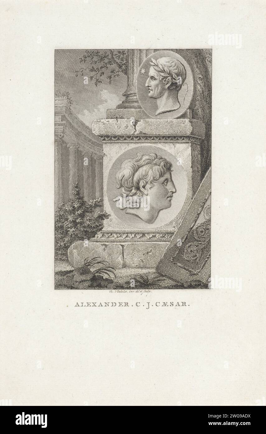 Medallions with portraits of Alexander the Great and Julius Ceasar on a ...