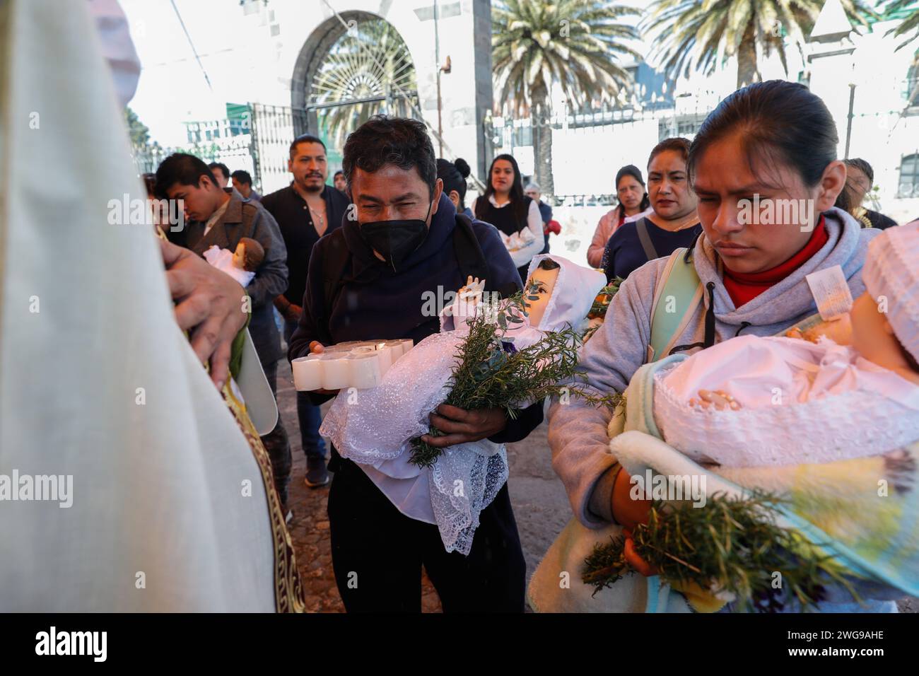 Tlaxcala de Xicotencatl, Mexico. 2nd Feb, 2024. Catholic devotees cooed ...