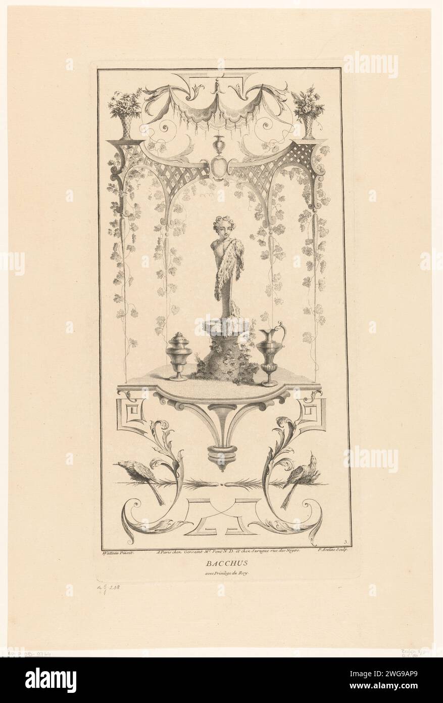 Bacchus, Pierre Alexandre Aveline, after Jean Antoine Watteau, in or ...