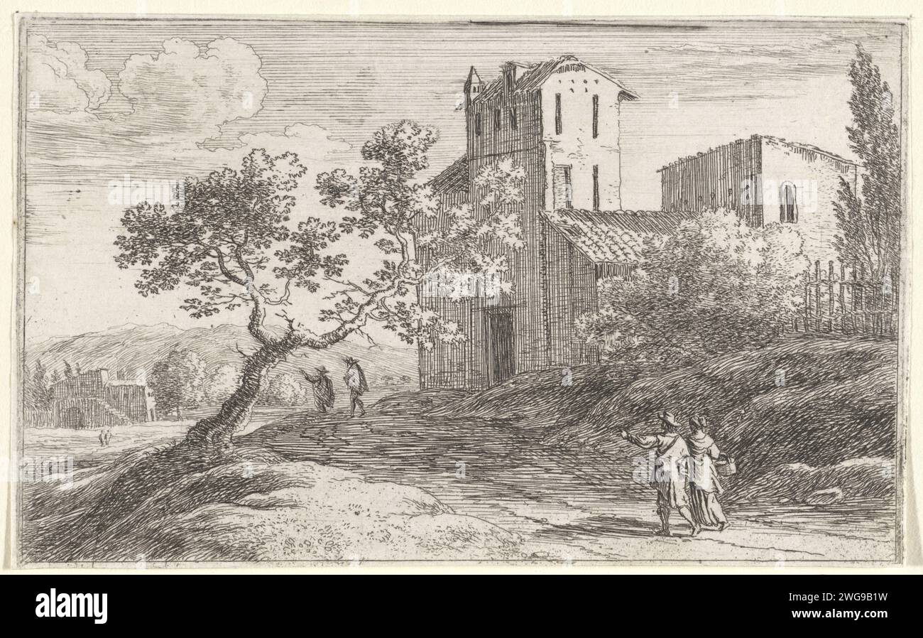 Landscape with a curved tree, Herman van Swanevelt, 1629 - 1655 print A ...