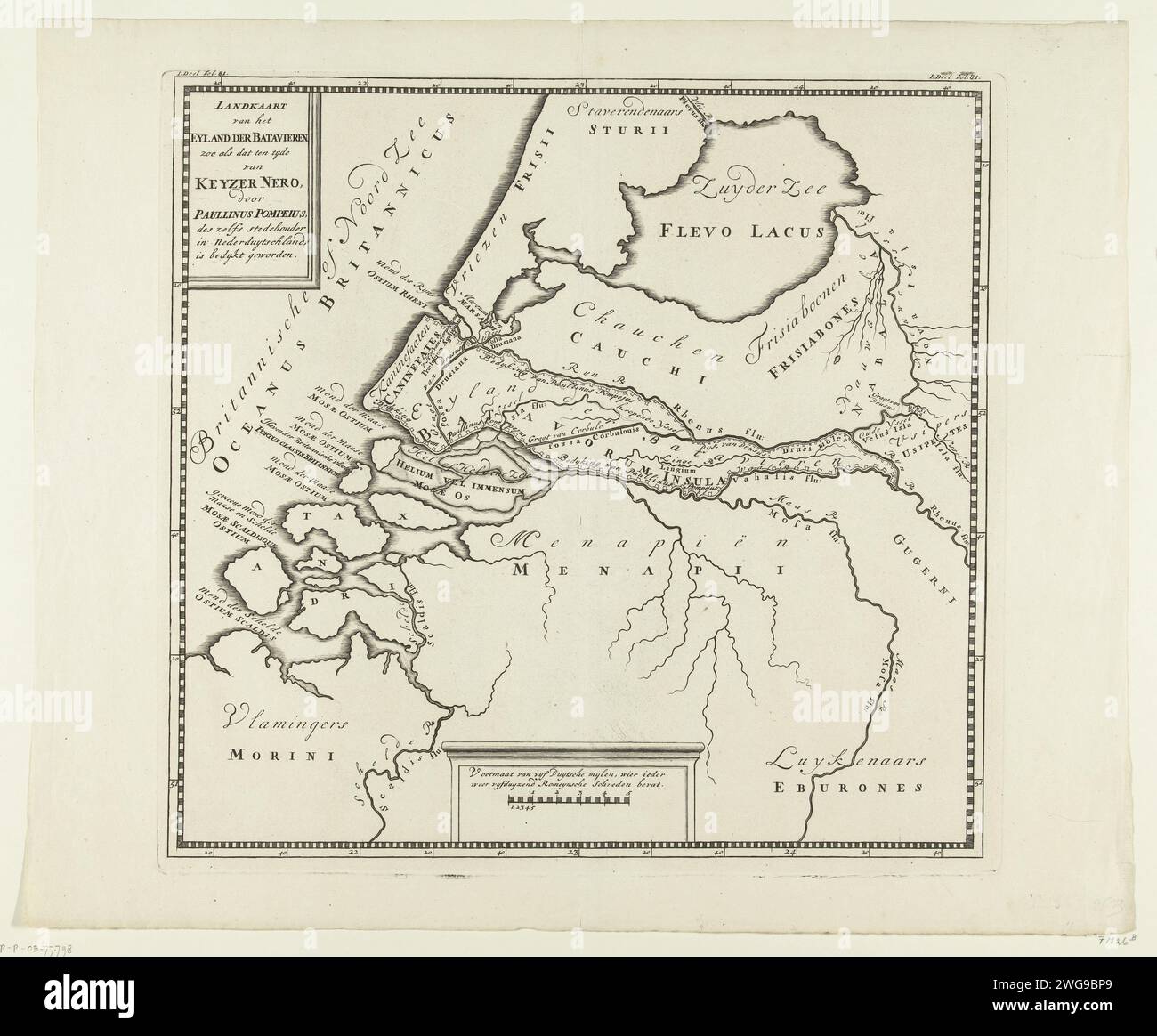 Historical map of the Netherlands at the time of Emperor Nero, 1732 ...