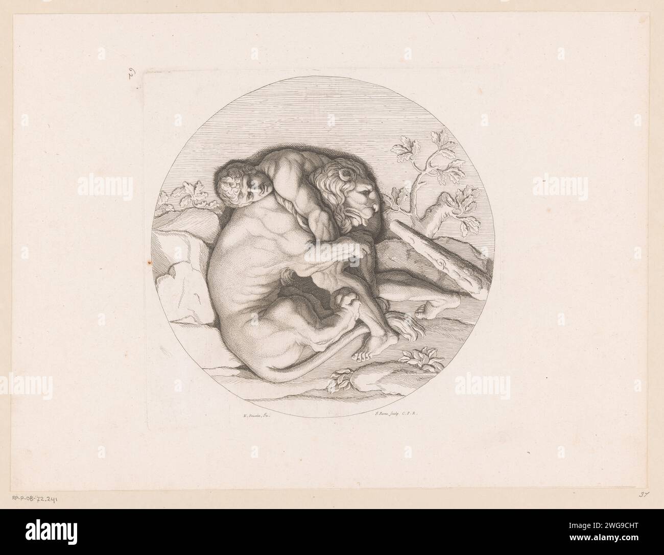 Hercules in fight with the Nemean Lion, Jean Pesne, After Nicolas Poussin, 1678 print France ...