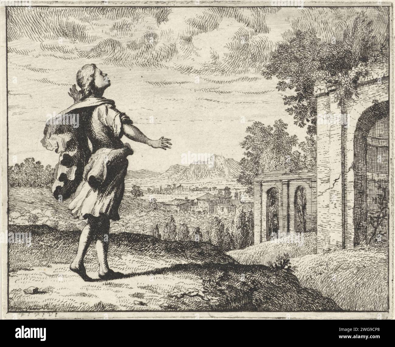 Man looking up to heaven in a landscape, Vincent Laurensz. van der ...