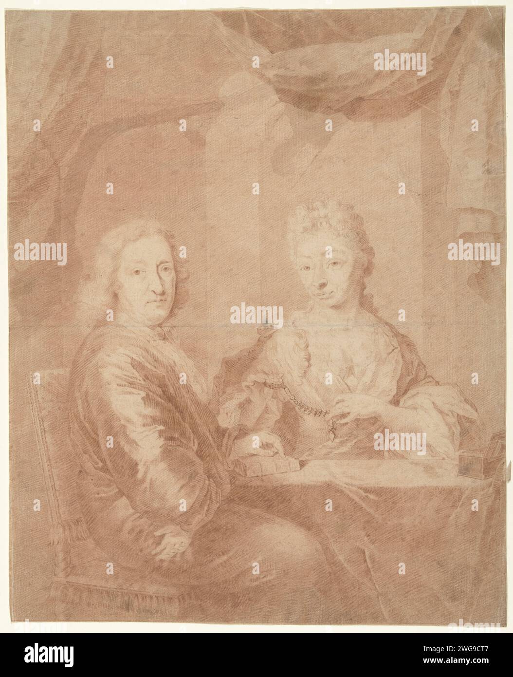Portrait of a man and woman at a table, Anonymous, 1700 - 1800 drawing ...