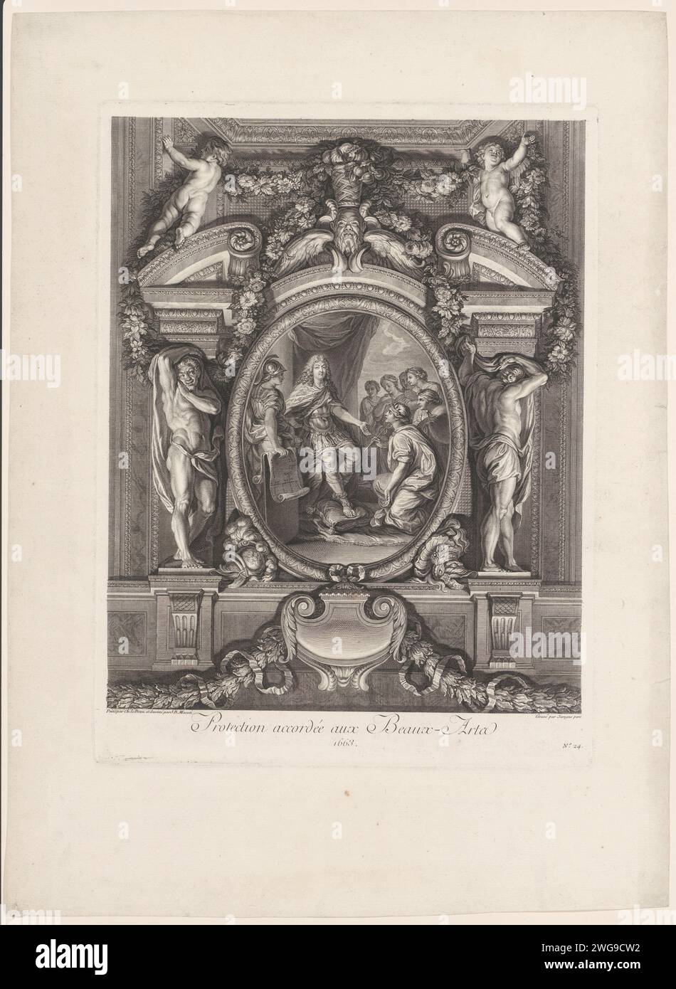 Louis XIV and Minerva with eloquence and five muses, Louis Surugue ...