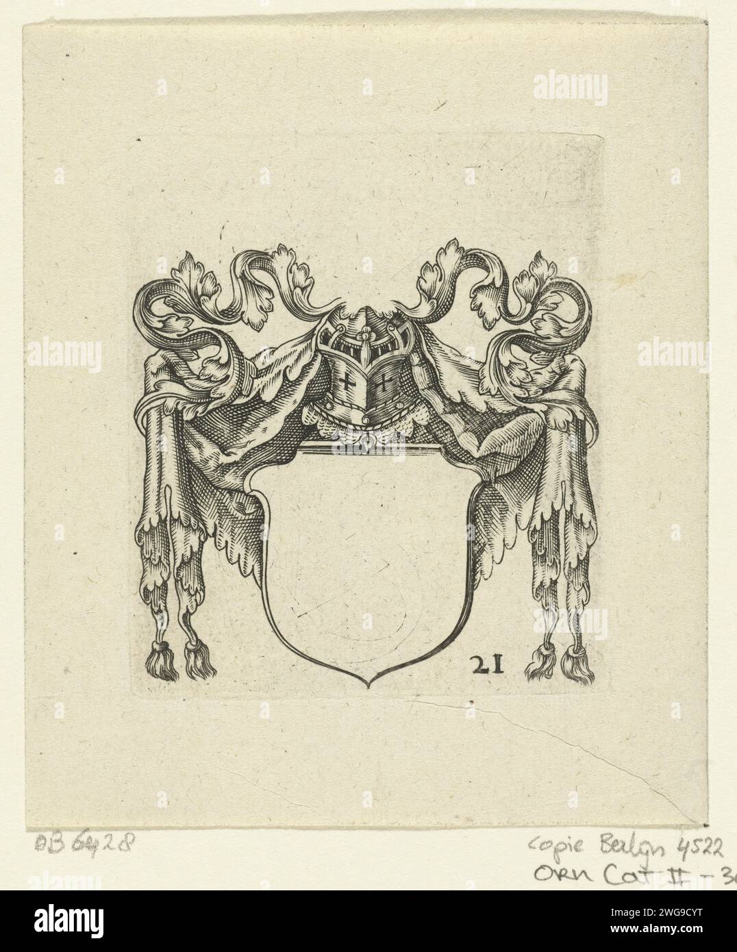 Coat of arms crowned with helmet, 1625 print Both left and right are a ...