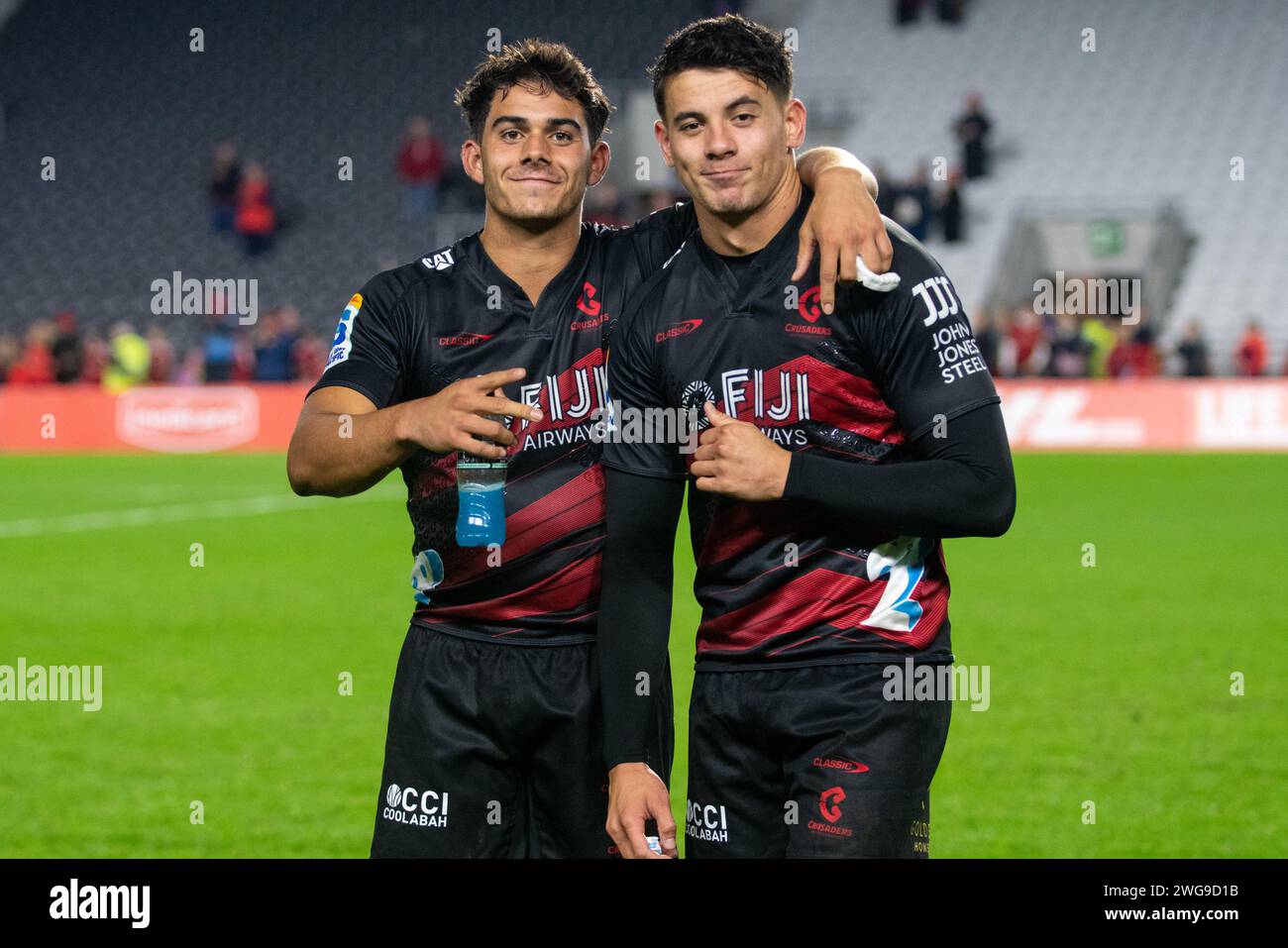 Noah Hotham of Crusaders and Rivez Reihana of Crusaders after the test ...