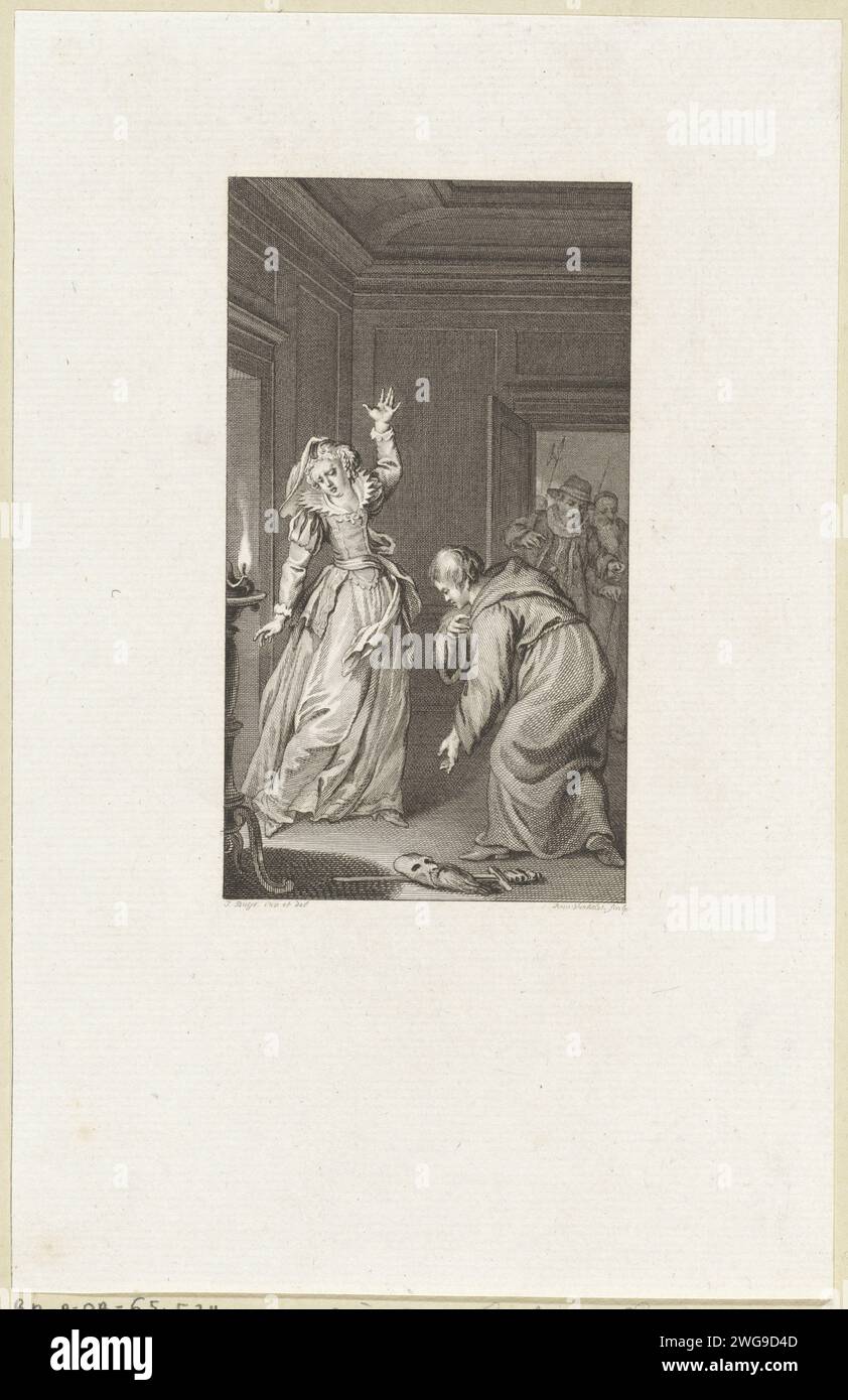 Man in a monk food bends for a woman, Reinier Vinkeles (I), after ...