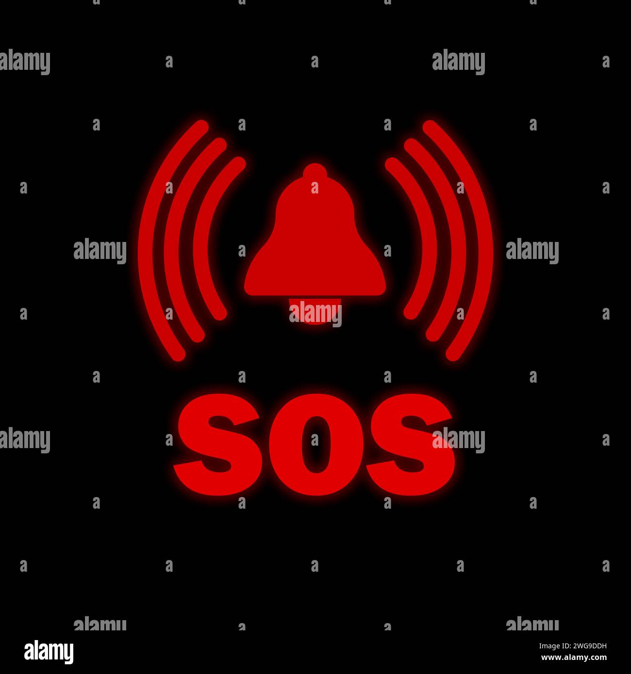 SOS abbreviation and ringing bell icon on black background Stock Photo ...