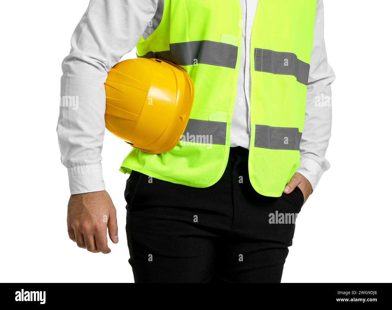 Engineer with hard hat on white background, closeup Stock Photo - Alamy