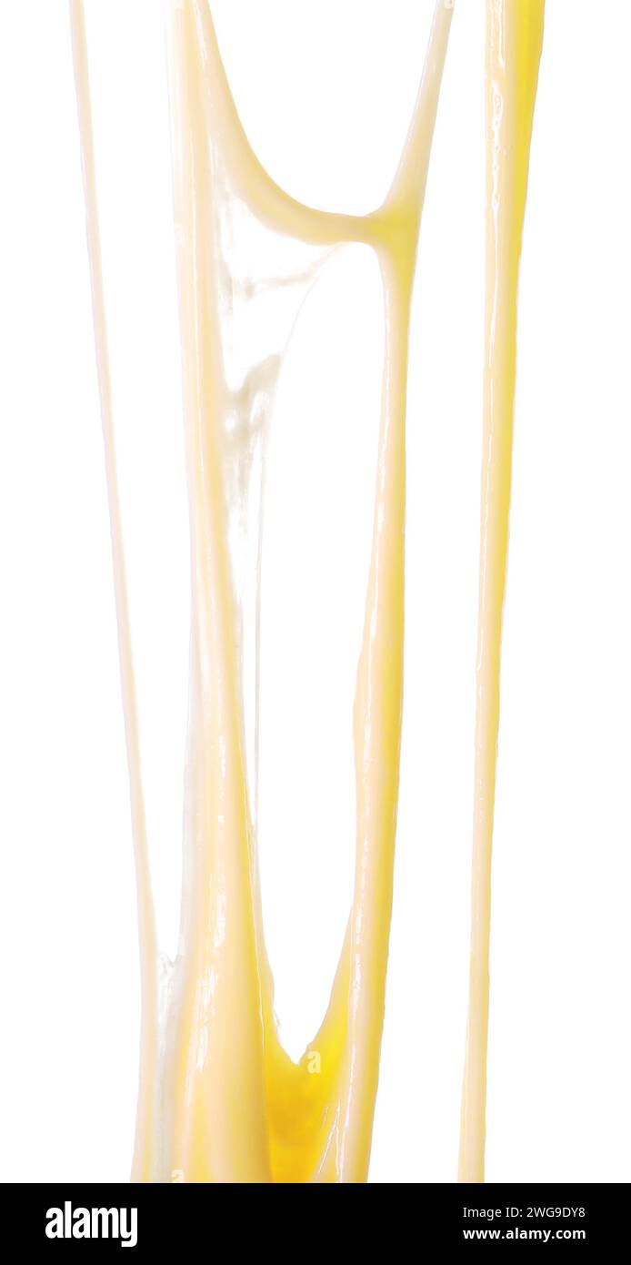 Stretching delicious melted cheese isolated on white Stock Photo - Alamy