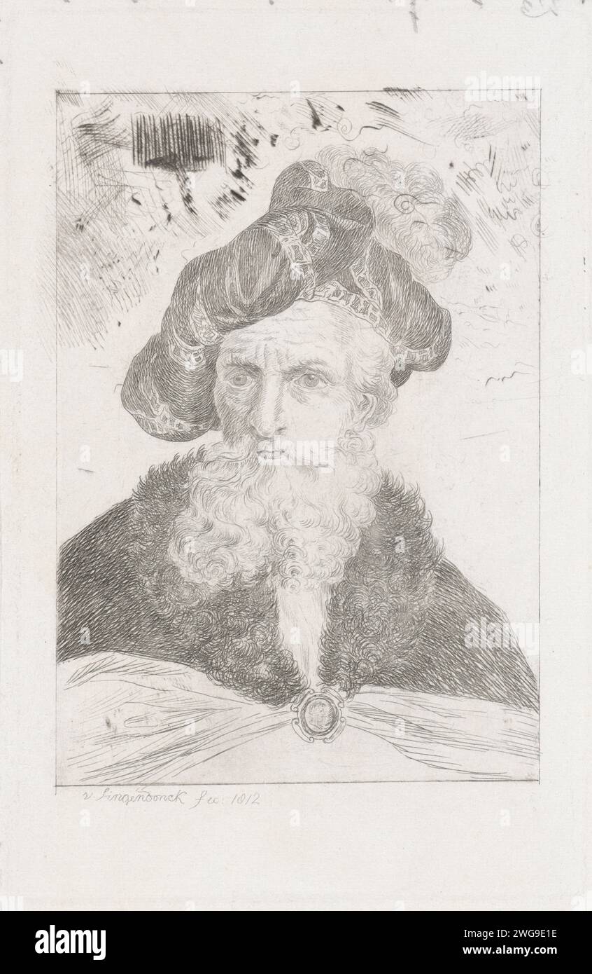 Portrait of a man with beard and hat, Diederik Jan Singendonck, 1812 ...
