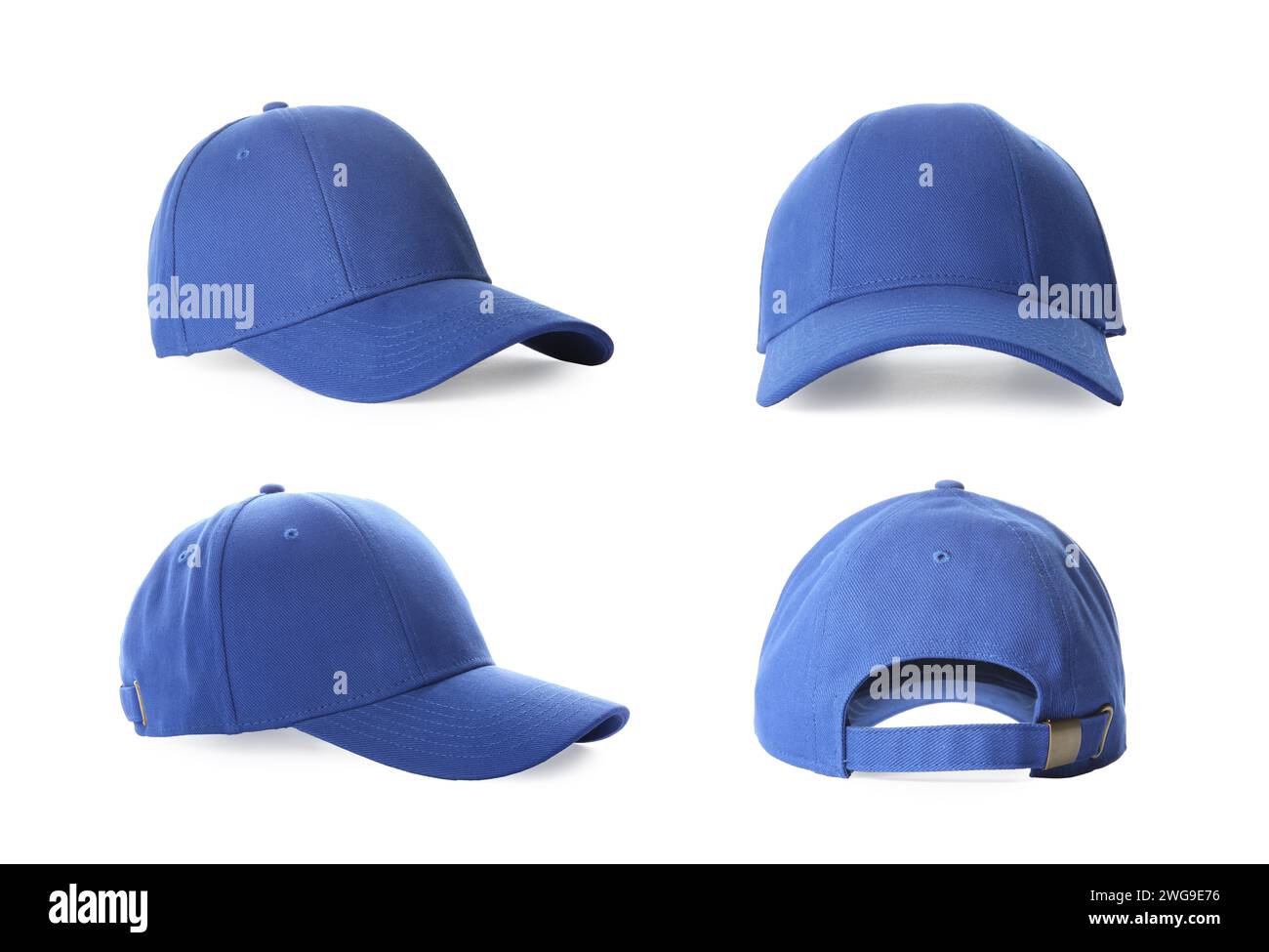 Stylish blue baseball cap isolated on white, set Stock Photo - Alamy