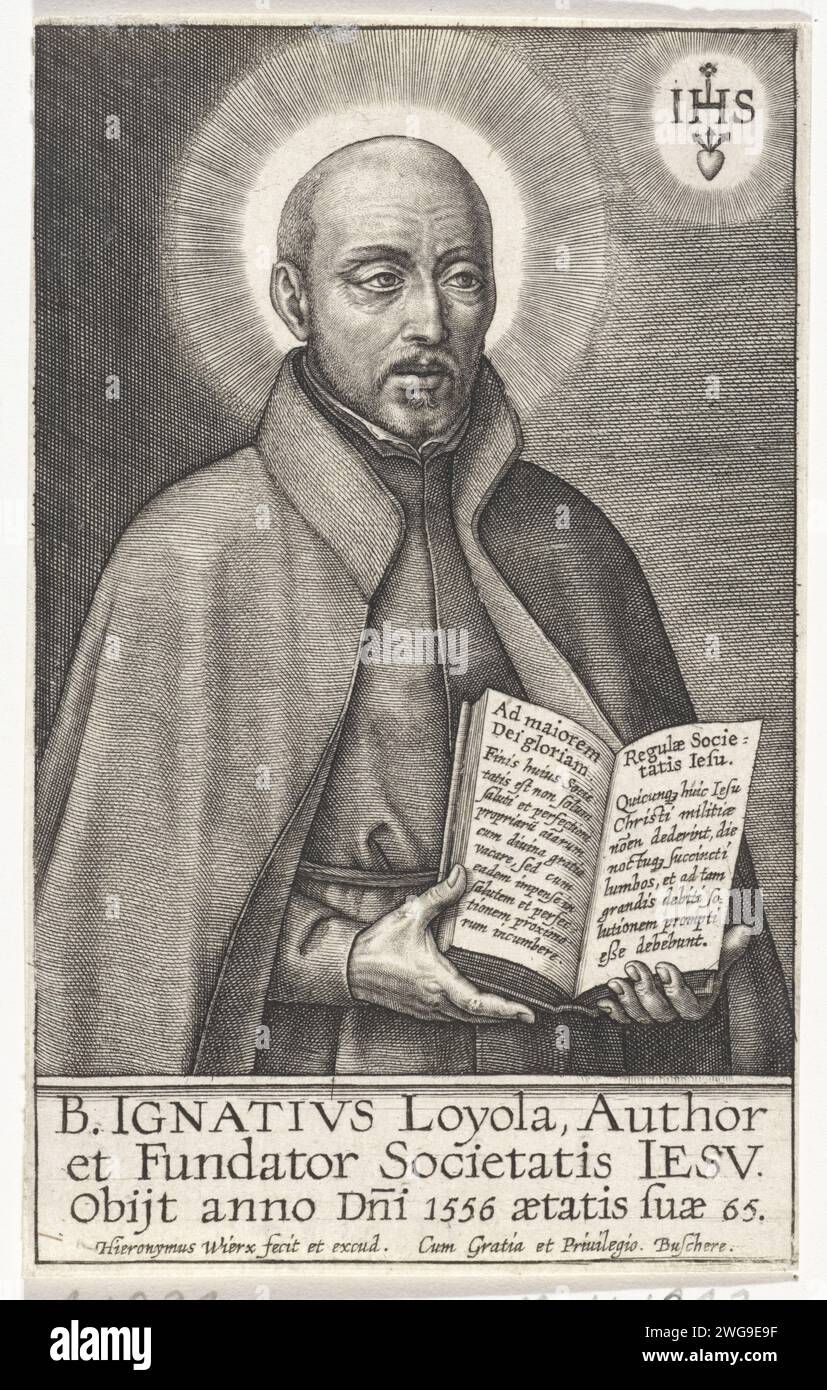 Portrait of Ignatius van Loyola, founder of the Order of Jesuits, Hieronymus Wierix, 1563 ...