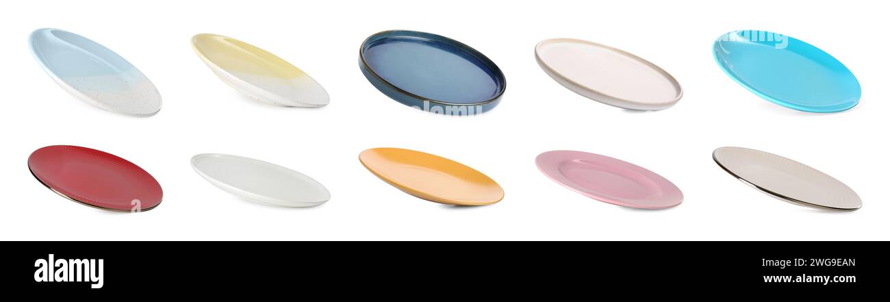Different clean plates isolated on white, set Stock Photo - Alamy