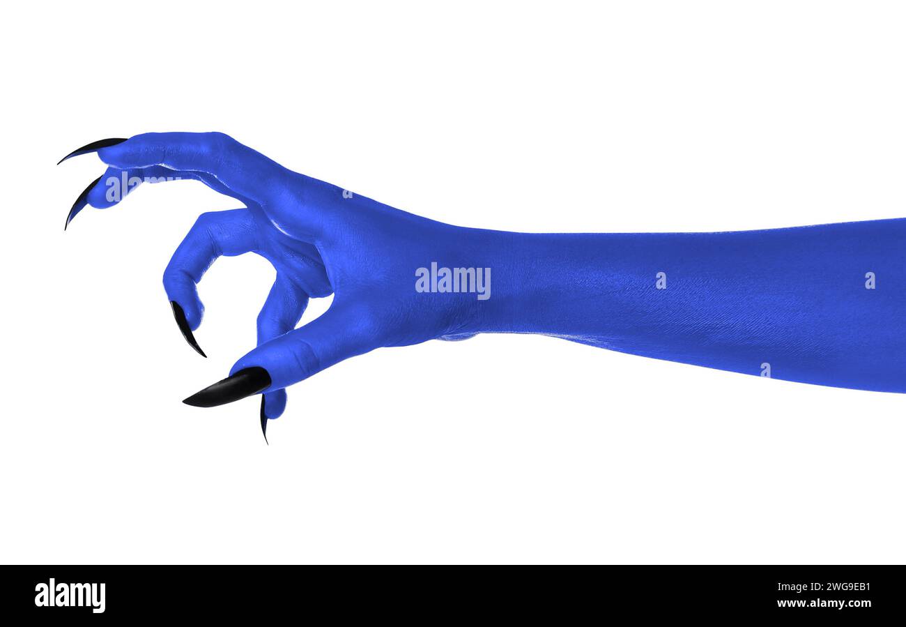 Creepy monster. Blue hand with claws isolated on white Stock Photo - Alamy