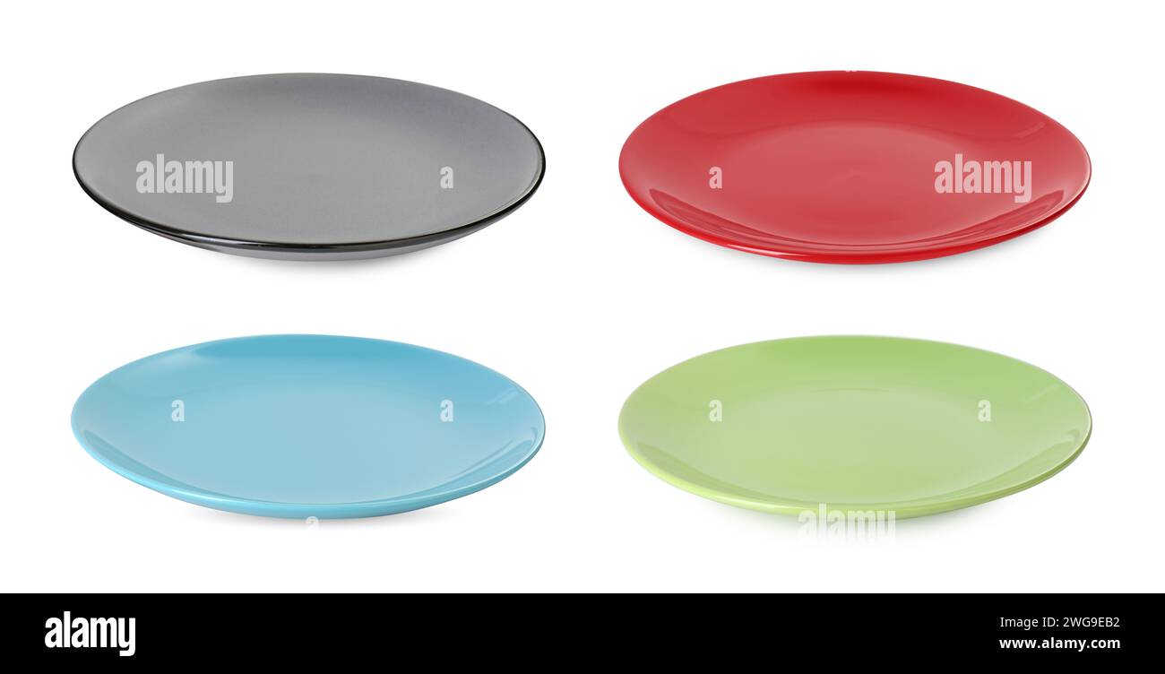 Different clean plates isolated on white, set Stock Photo - Alamy