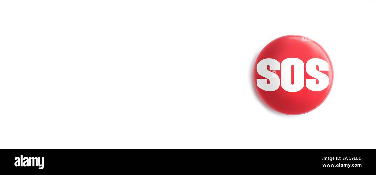 Red SOS button on white background. Banner design with space for text ...