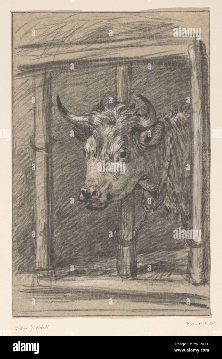 Head of a cow, through the bars of a stable, Jean Bernard, 1775 - 1833 ...