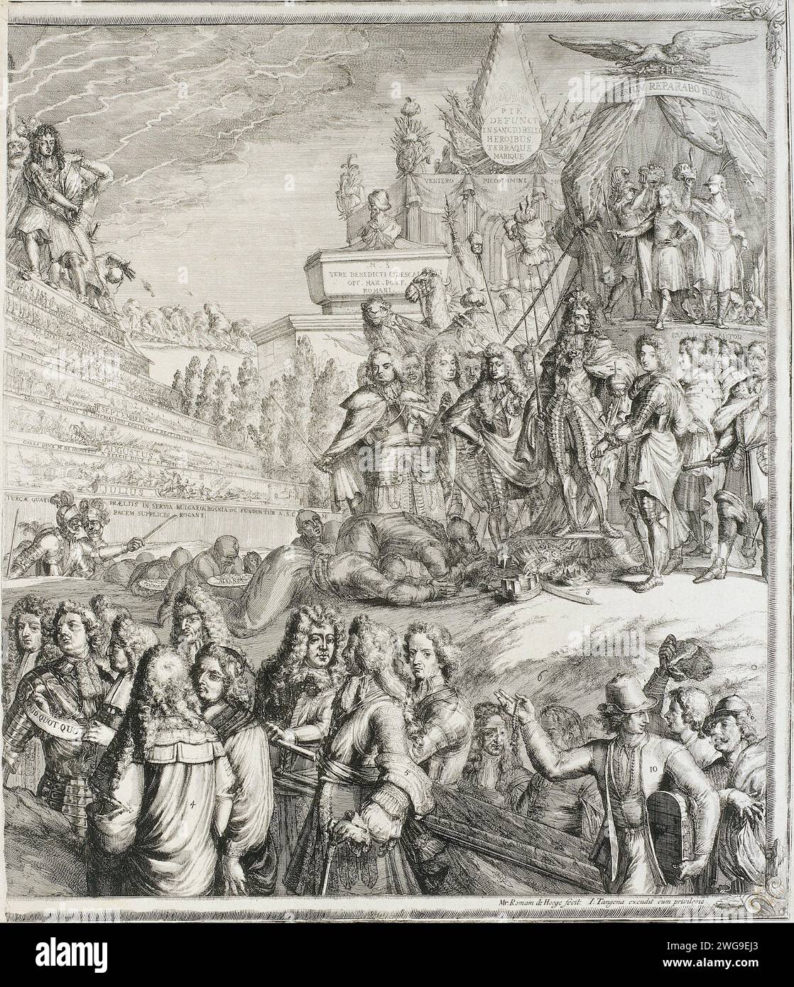 Allegory of the events in 1689 with Willem III and Maria on the throne ...