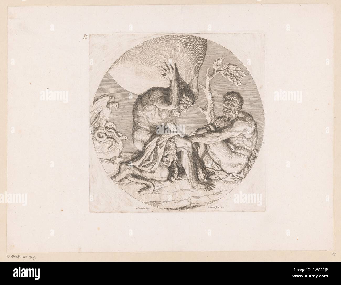 Hercules en Atlas, Jean Pesne, After Nicolas Poussin, 1678 print France ...
