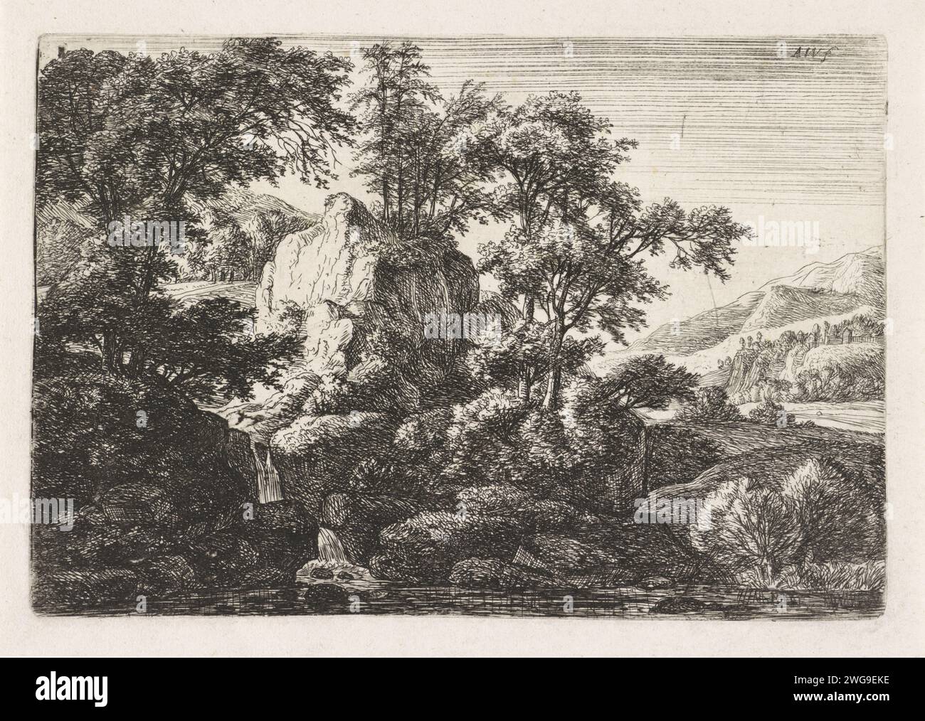 Double Waterfall, Anthonie Waterloo, 1630 - 1717 print On the left, a ...