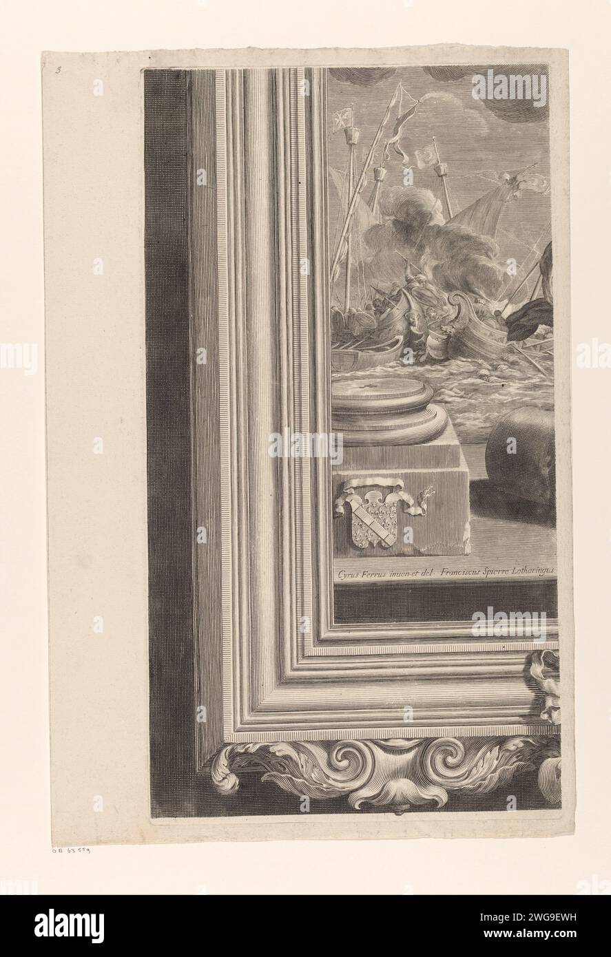 Allegory on Cosimo III de 'Medici in monumental frame (part left ...