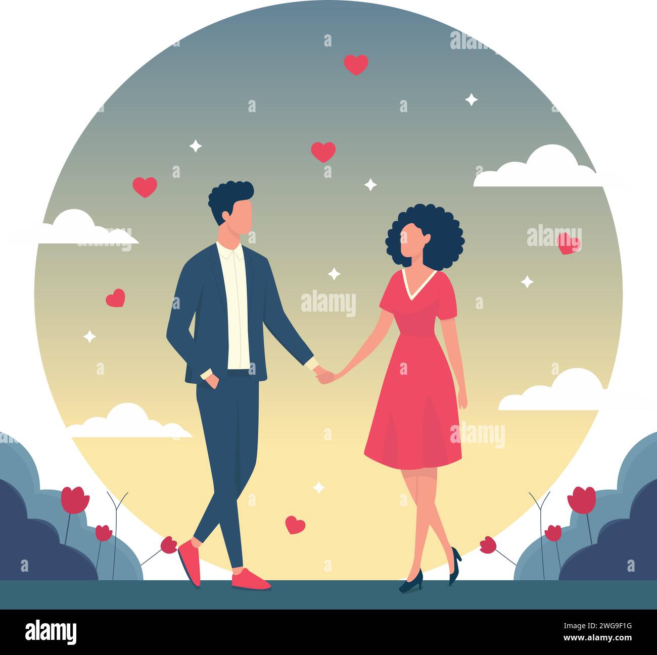Illustration Of A Couple Holding Hand Stock Vector Image And Art Alamy