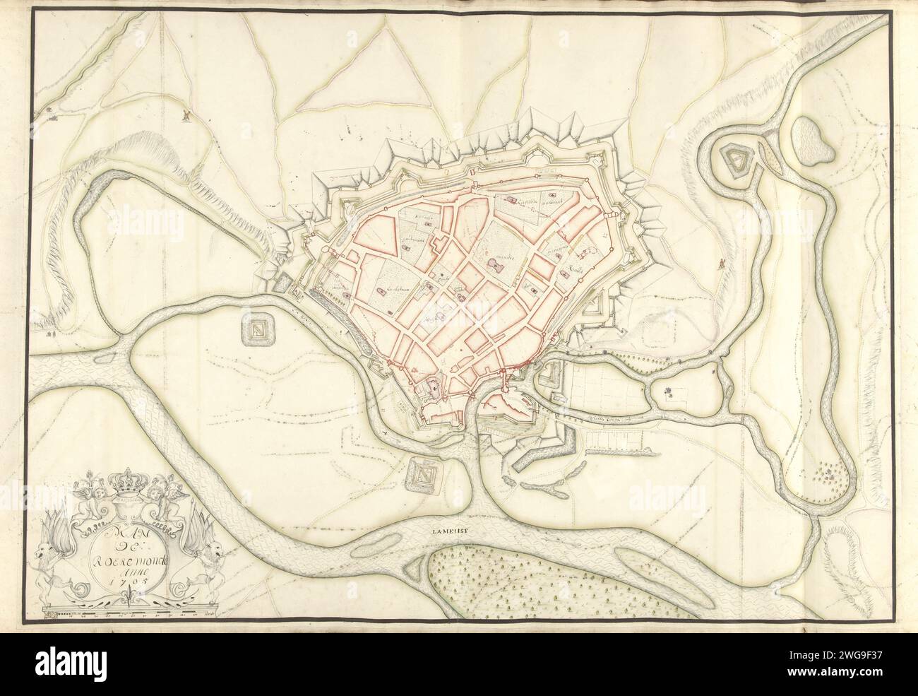Map of Roermond, 1705, 1705 drawing Map of the reinforcements around ...