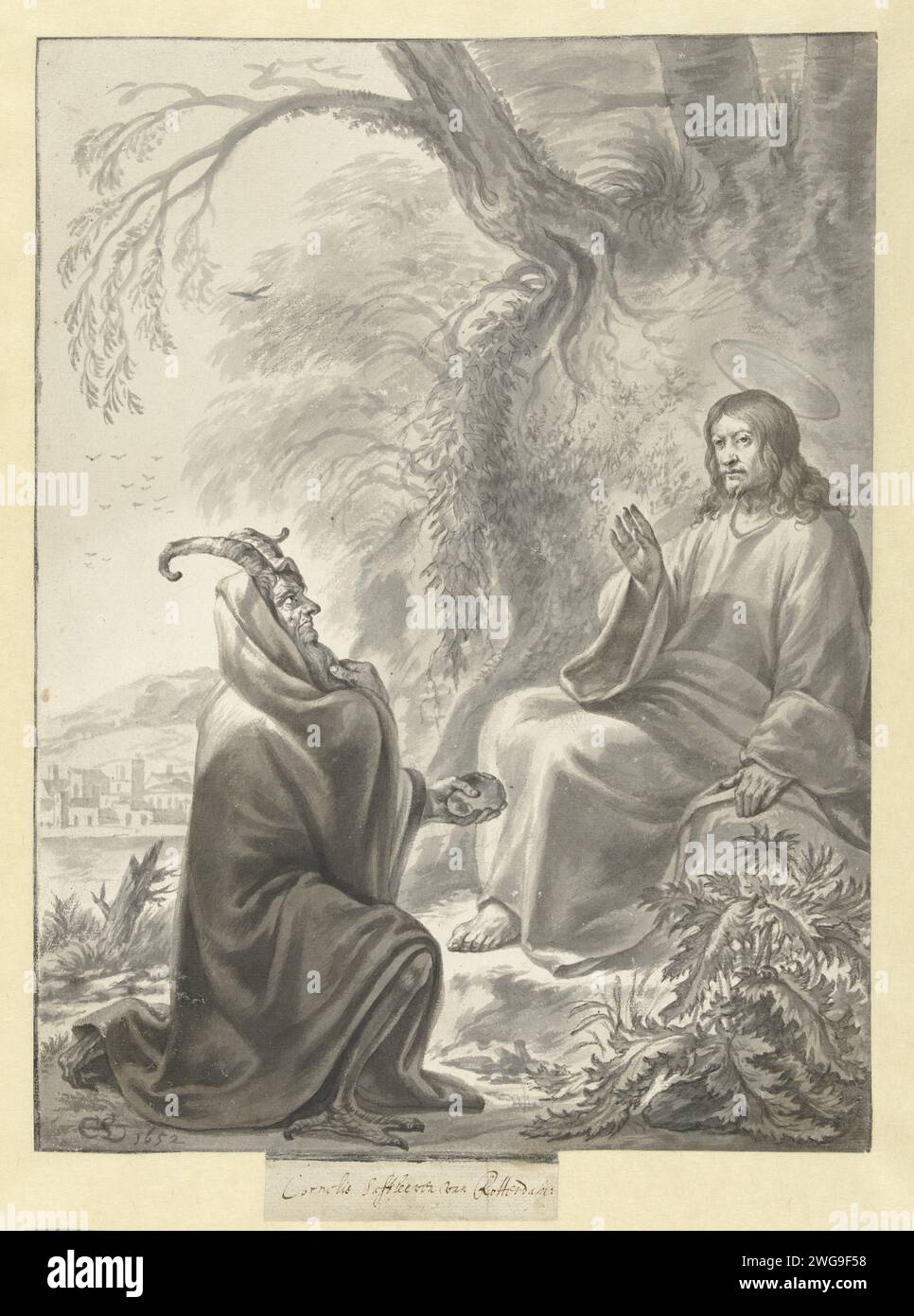 The temptation of Christ, Cornelis Saftleven, 1652 drawing paper. chalk ...