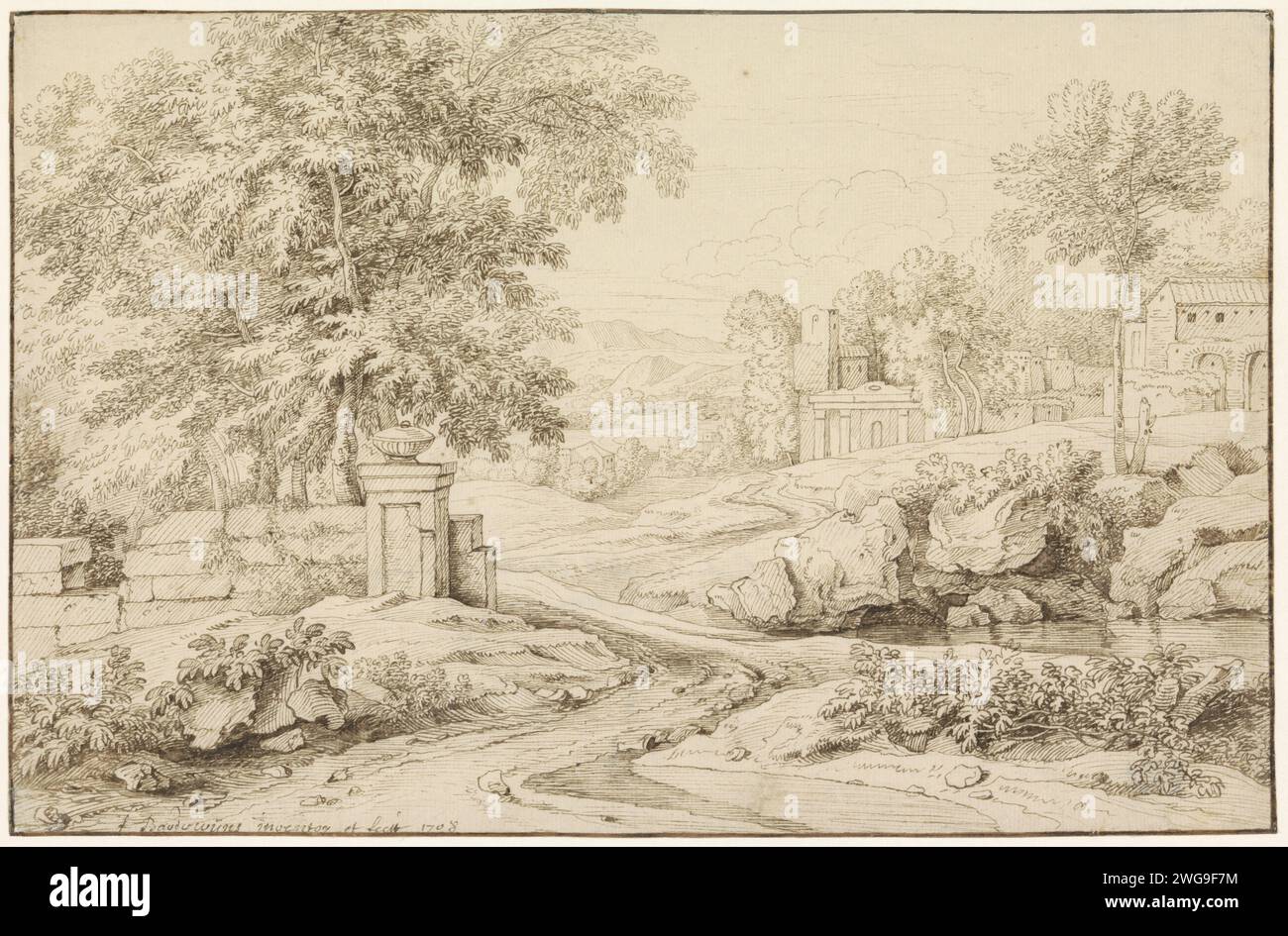 Landscape with ruins, on the left a dilapidated wall, Frans Boudewijns ...