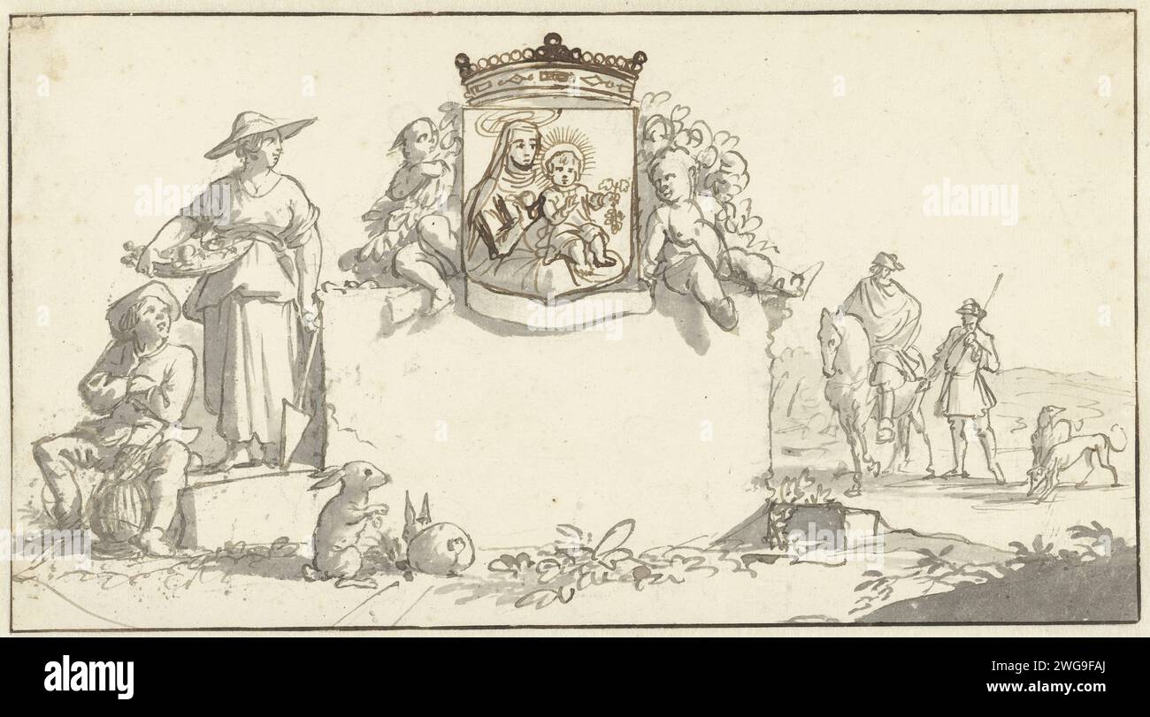 Design for a title page with a weapon, Caspar Luyken, 1682 - 1708 ...
