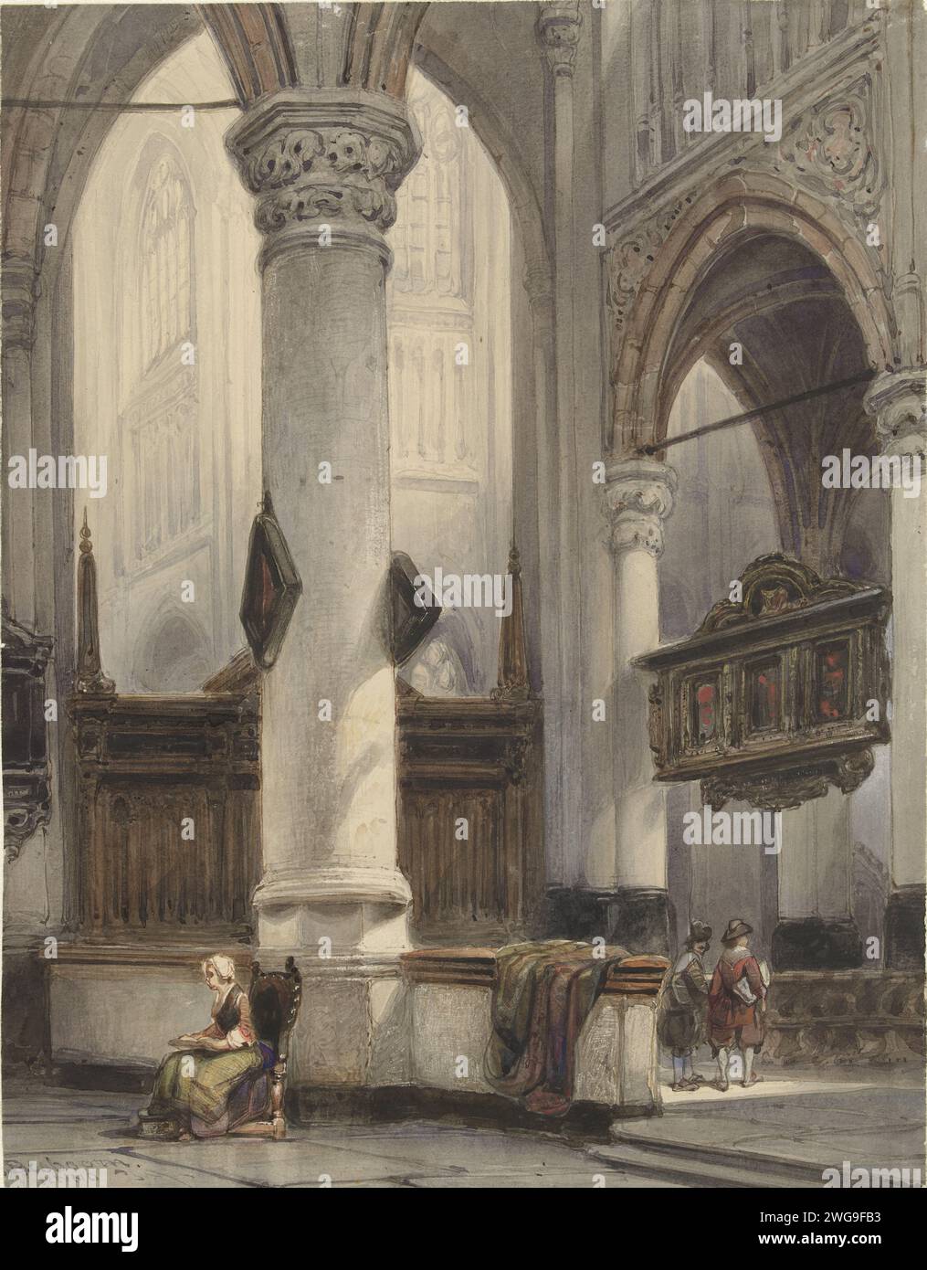 Interior of the Nieuwe Kerk in Delft, Johannes Bosboom, 1839 drawing ...