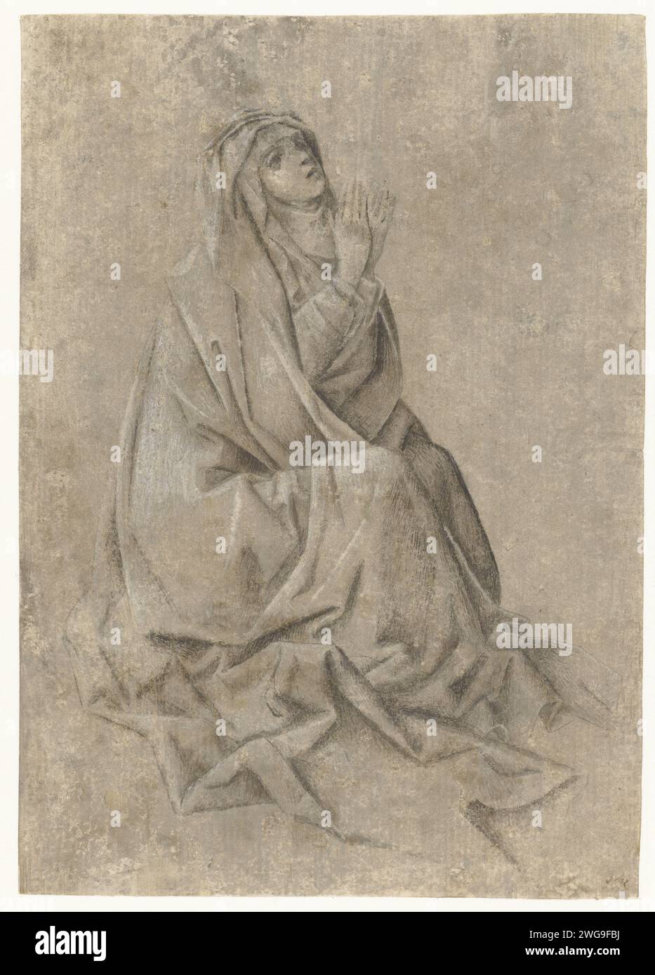 Maria at the foot of the cross, Anonymous, c. 1425 - 1440 drawing Southern Netherlands prepared ...