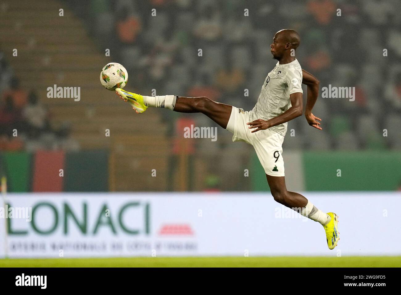 South Africa's Evidence Makgopa jumps for the ball during the African ...