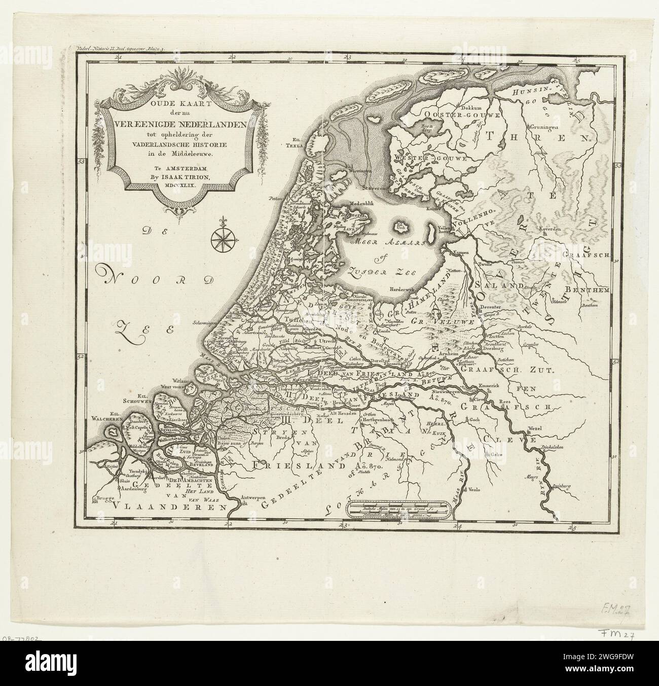 Historical map of the Netherlands during the Middle Ages, 1749 print ...
